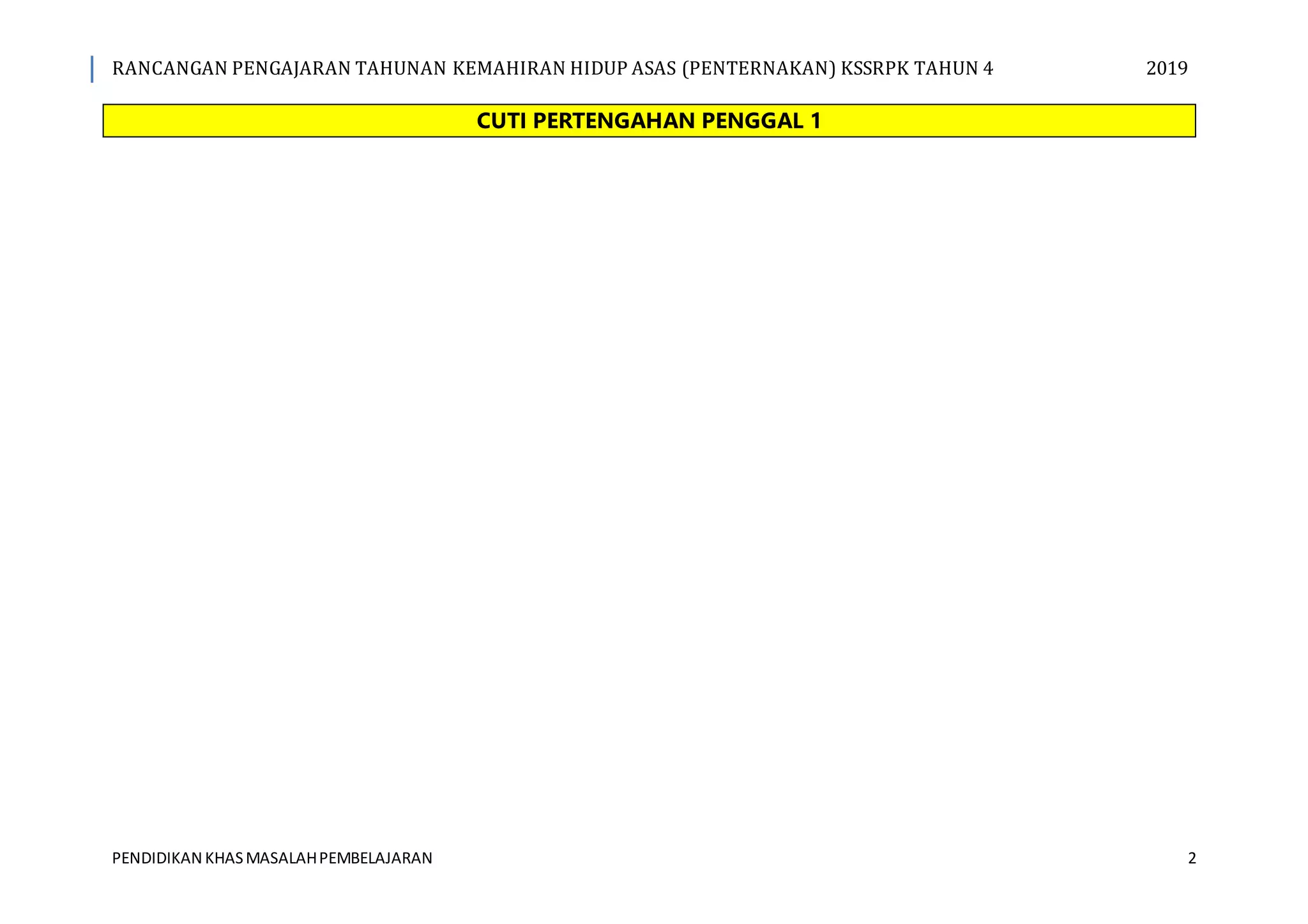 RPT PENDIDIKAN KHAS KEMAHIRAN HIDUP ASAS TAHUN 4 | DOCX