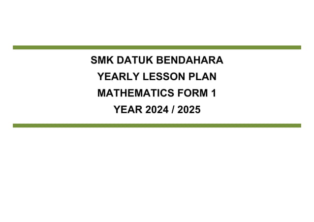 RPT DLP MATHEMATICS FORM1.YEAR 2024-2025 | DOCX