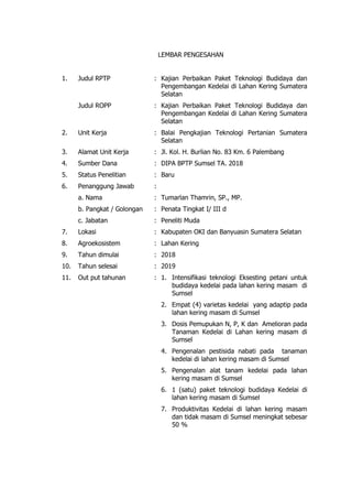 Rptp kajian kedelai lahan kering masam | PDF