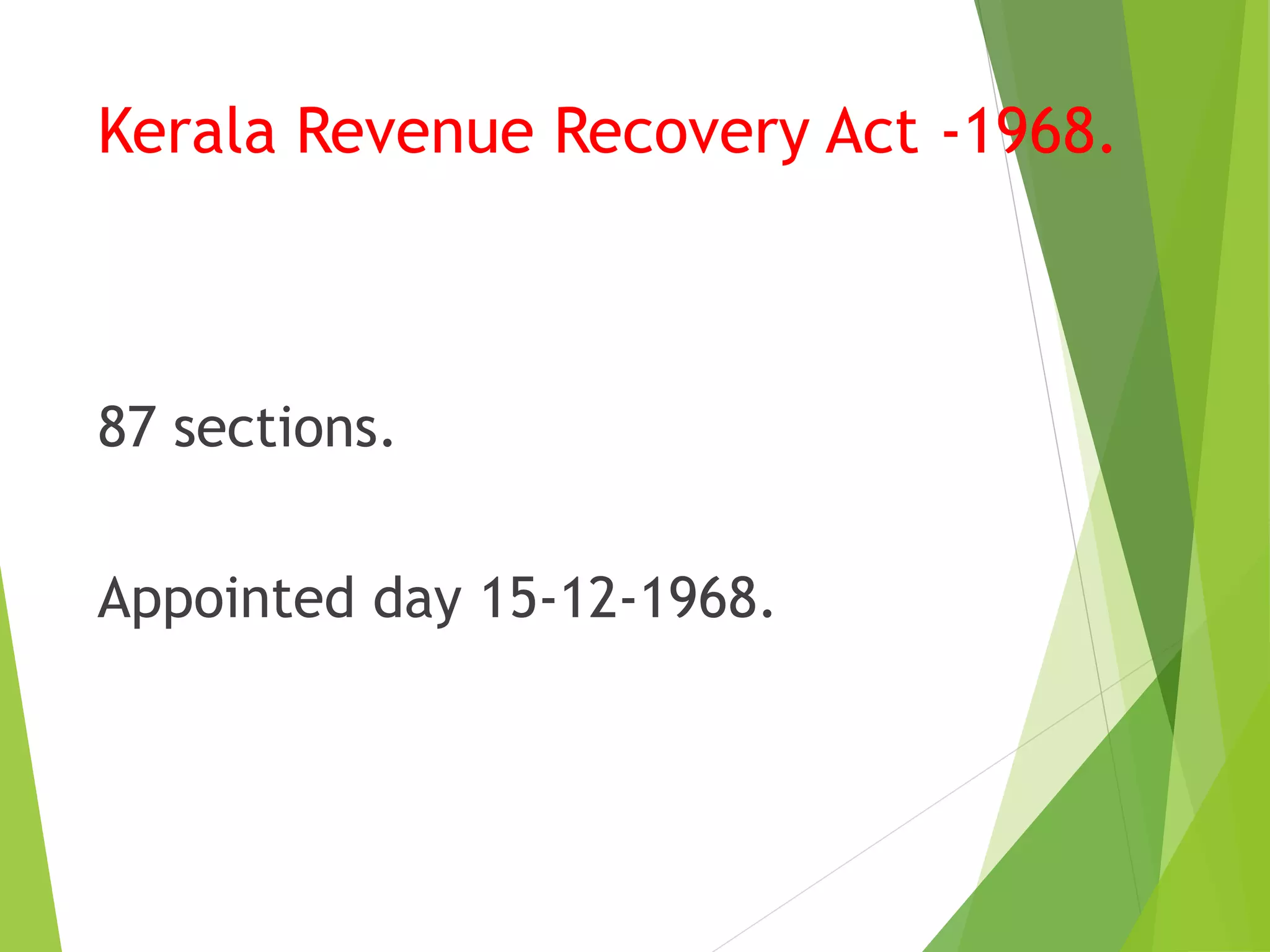 kerala Revenue Recovery act James Joseph Adhilarathil | PPTX