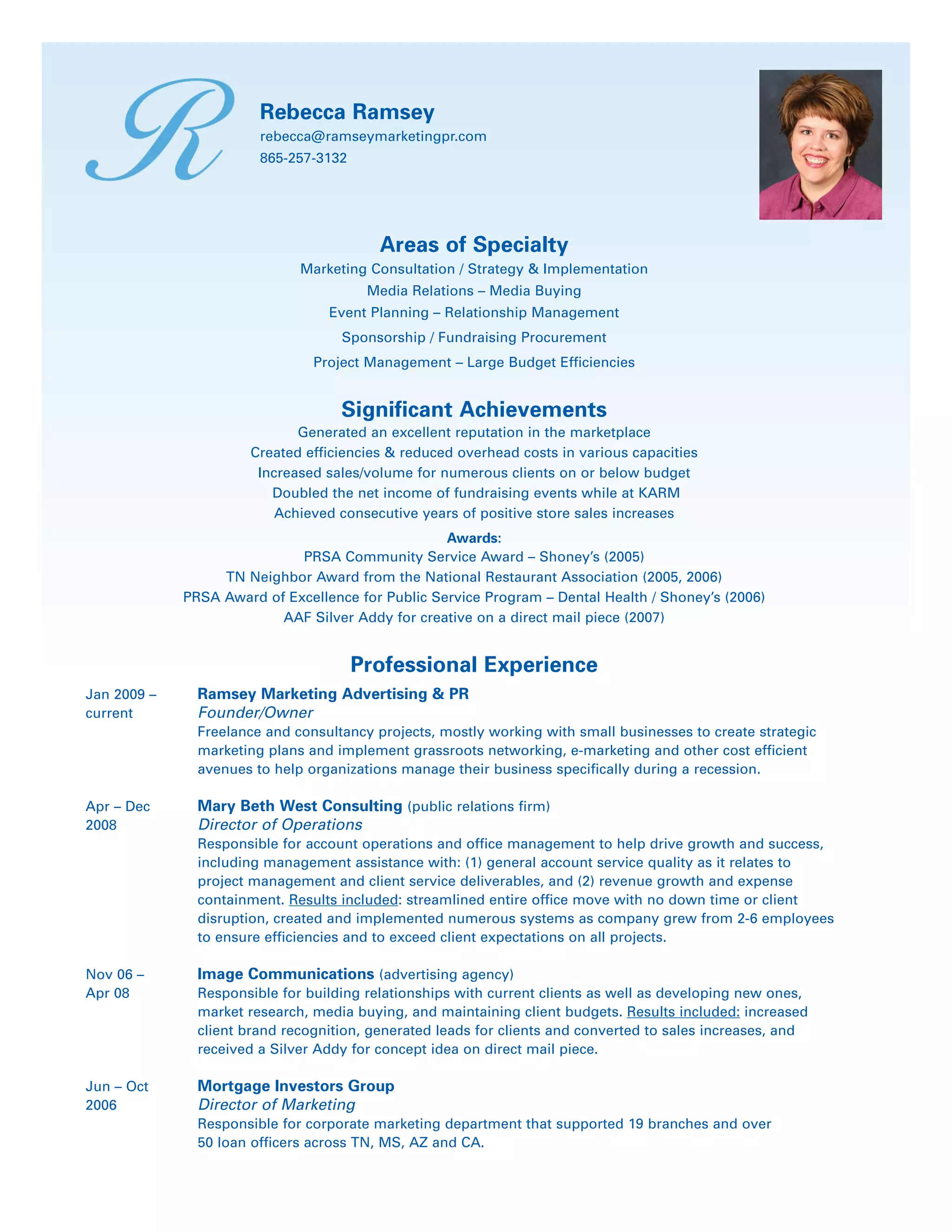 R Ramsey Resume 2010 & Pic | PDF
