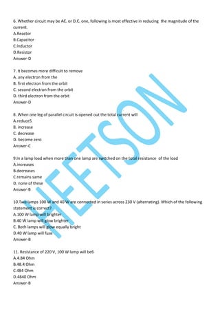 RRB ALP CBT 2 Electrician Question Paper MCQ PDF Free Download | PDF