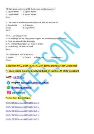 RRB ALP CBT 2 Electrician Question Paper MCQ PDF Free Download | PDF