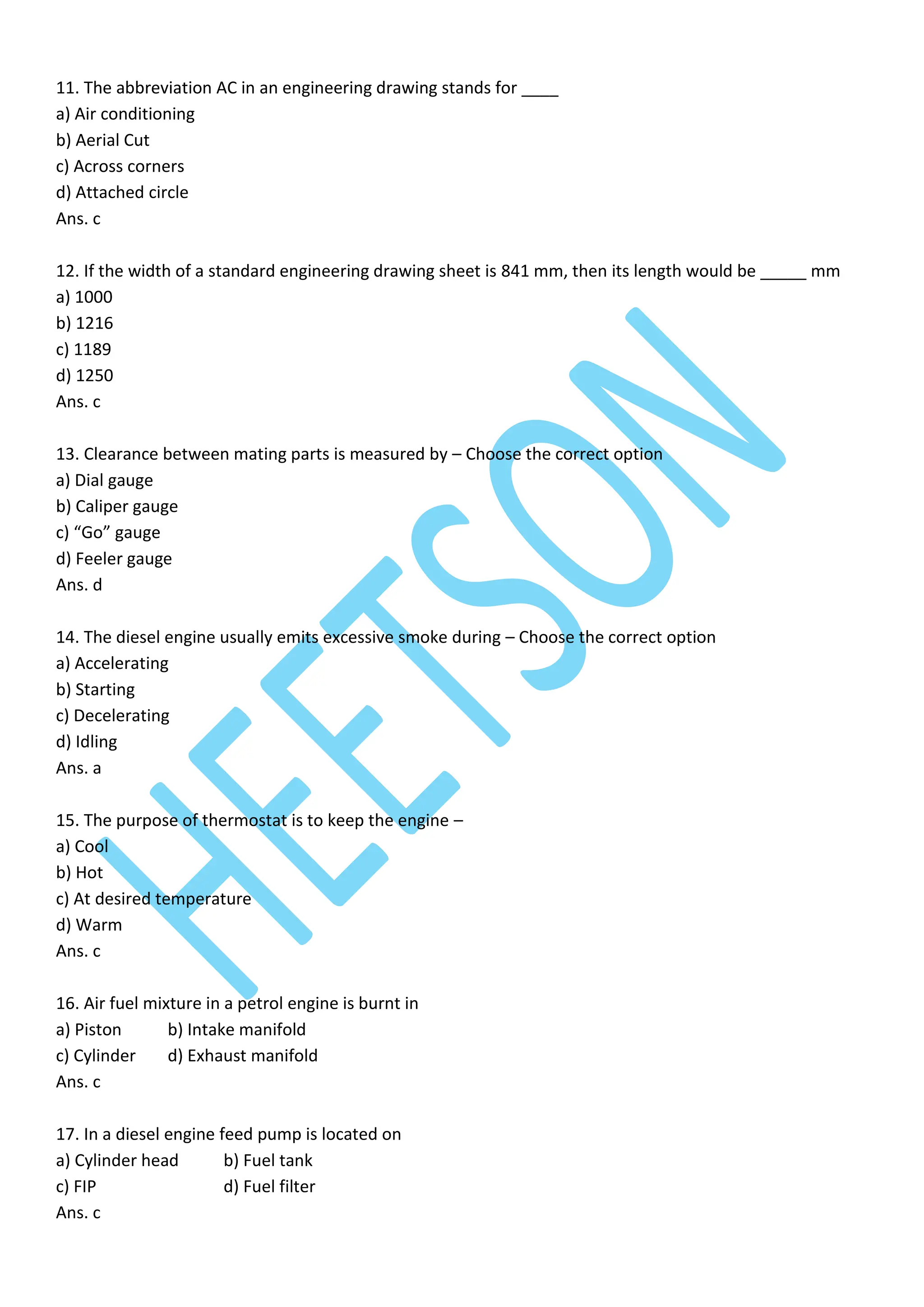 RRB ALP CBT 2 Heat Engine Question Paper MCQ (Railway Assistant Loco ...
