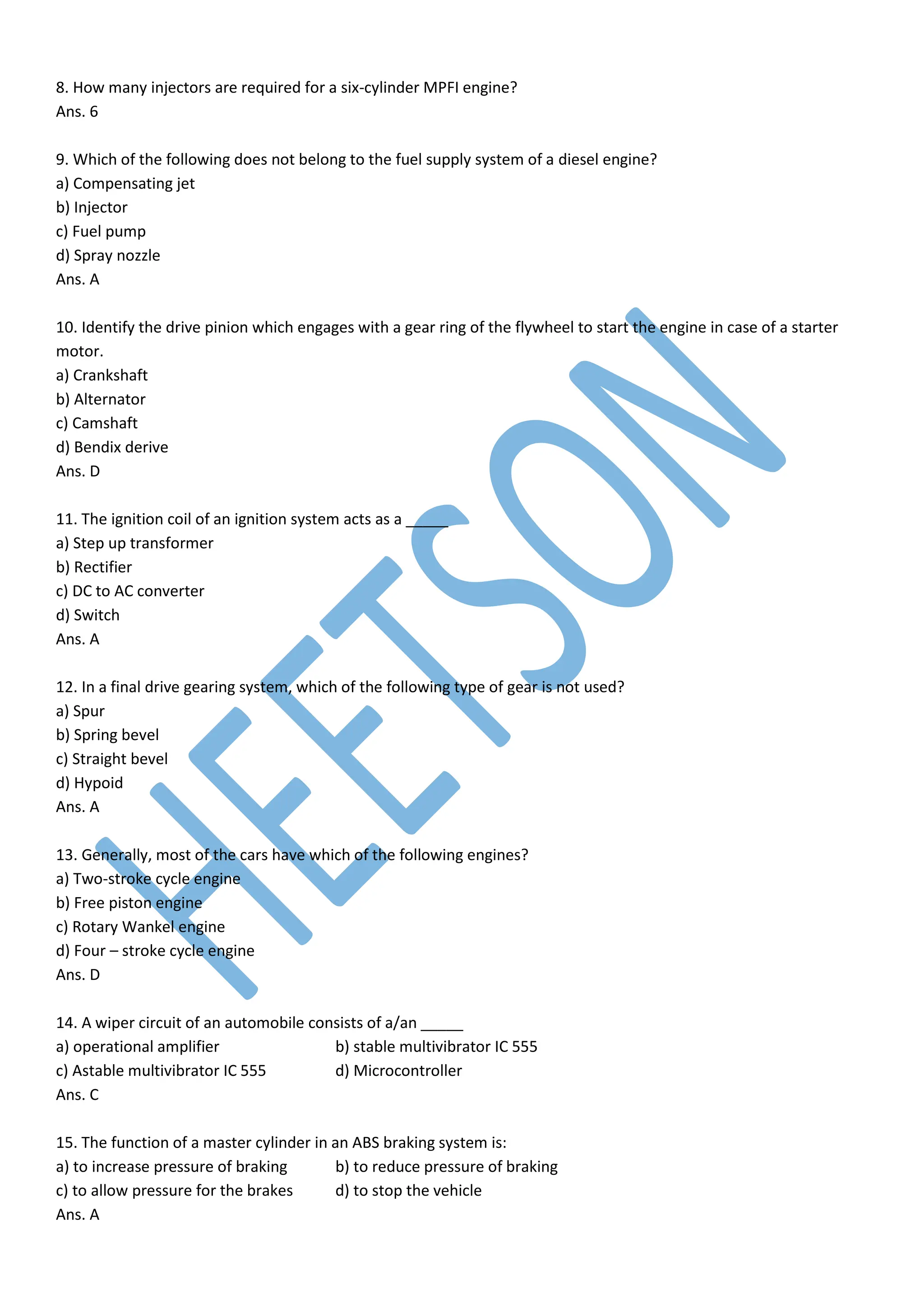 RRB ALP CBT 2 Mechanic Motor Vehicle Question Paper (MMV Exam MCQ) | PDF
