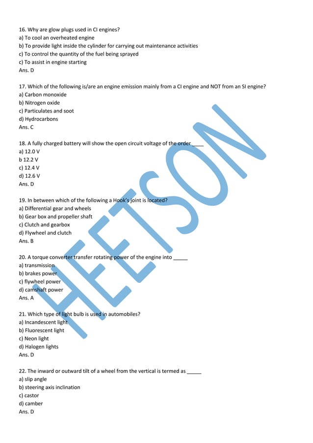 RRB ALP CBT 2 Mechanic Motor Vehicle Question Paper (MMV Exam MCQ) | PDF