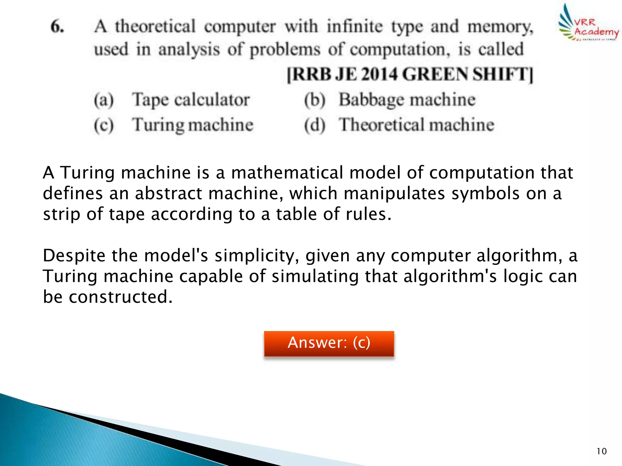 RRB JE Stage 2 Computer and Applications Questions Part 1 | PPT