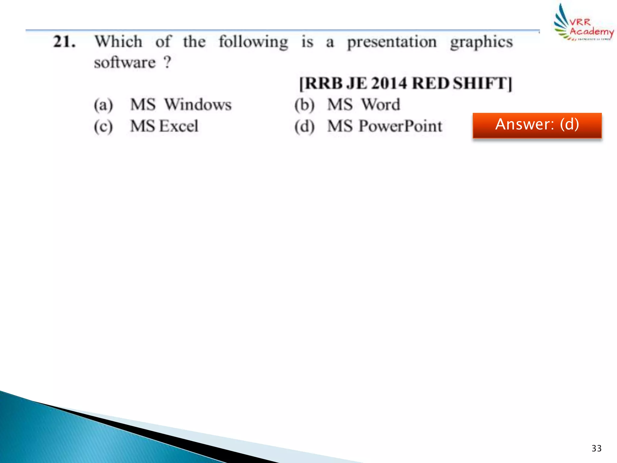 RRB JE Stage 2 Computer and Applications Questions Part 1 | PPT