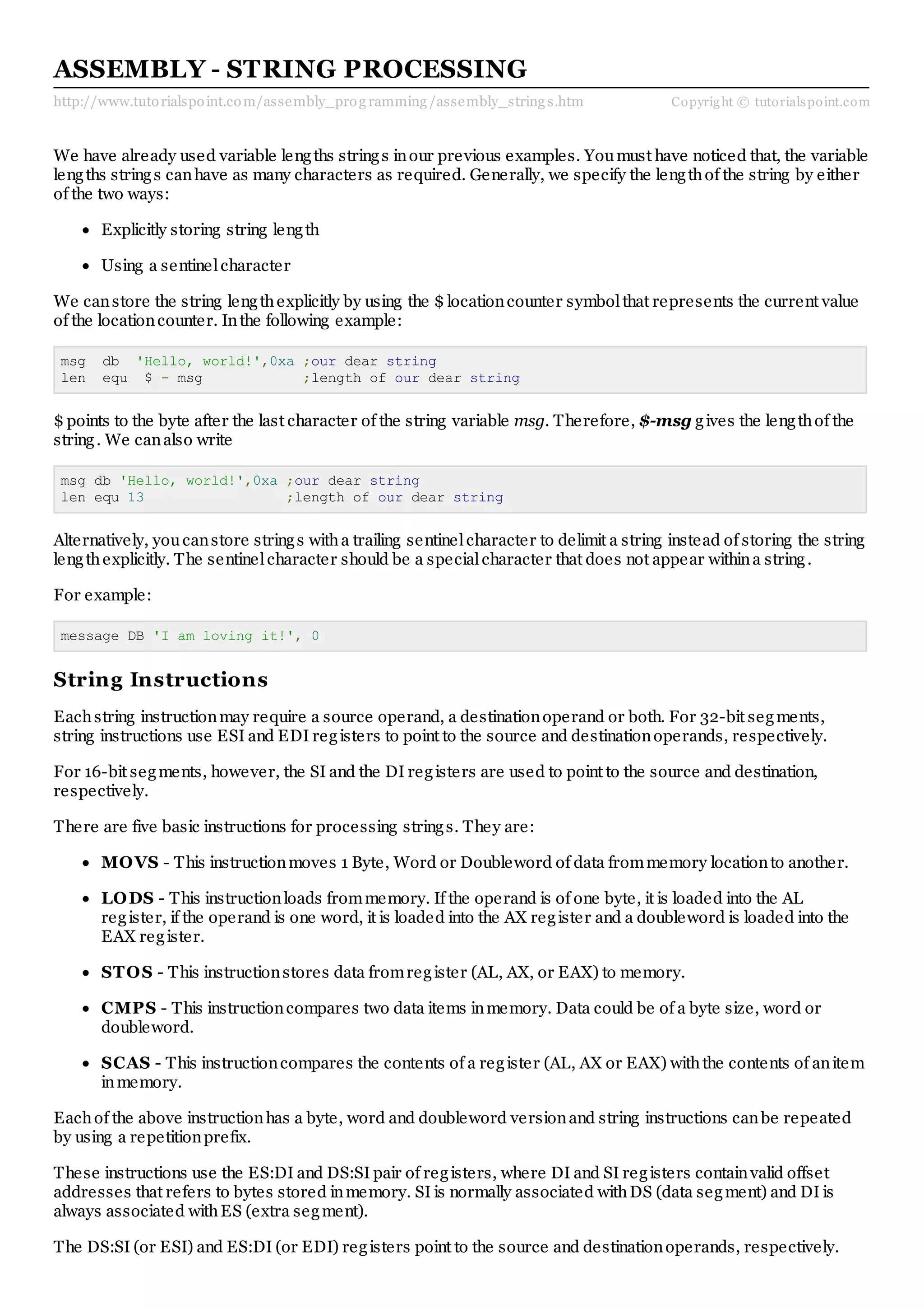 N_Asm Assembly strings (sol) | PDF