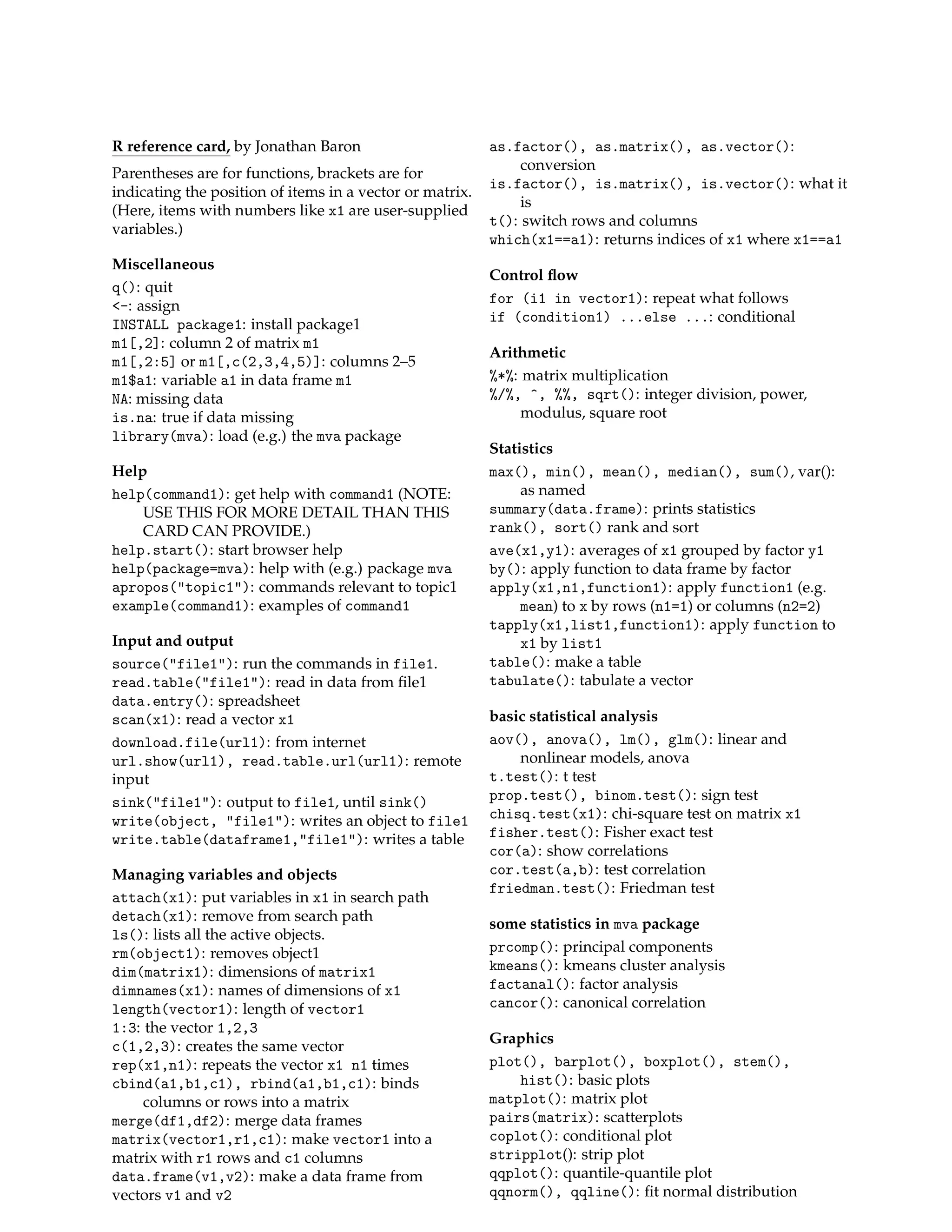 R reference card short | PDF