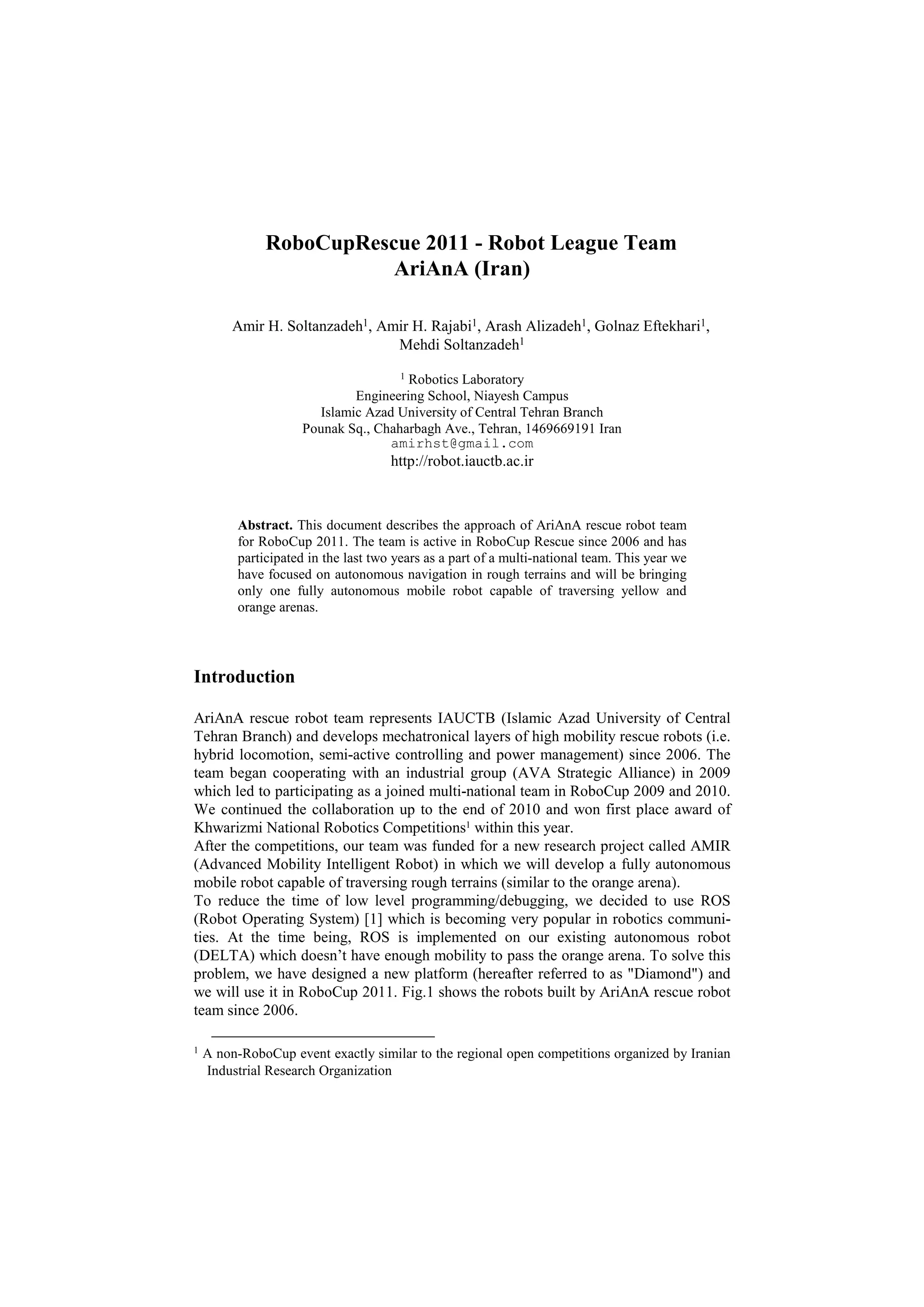 RoboCup 2011 Rescue Robot League (AriAnA_Iran) | PDF | Operating Systems | Computer Software and ...