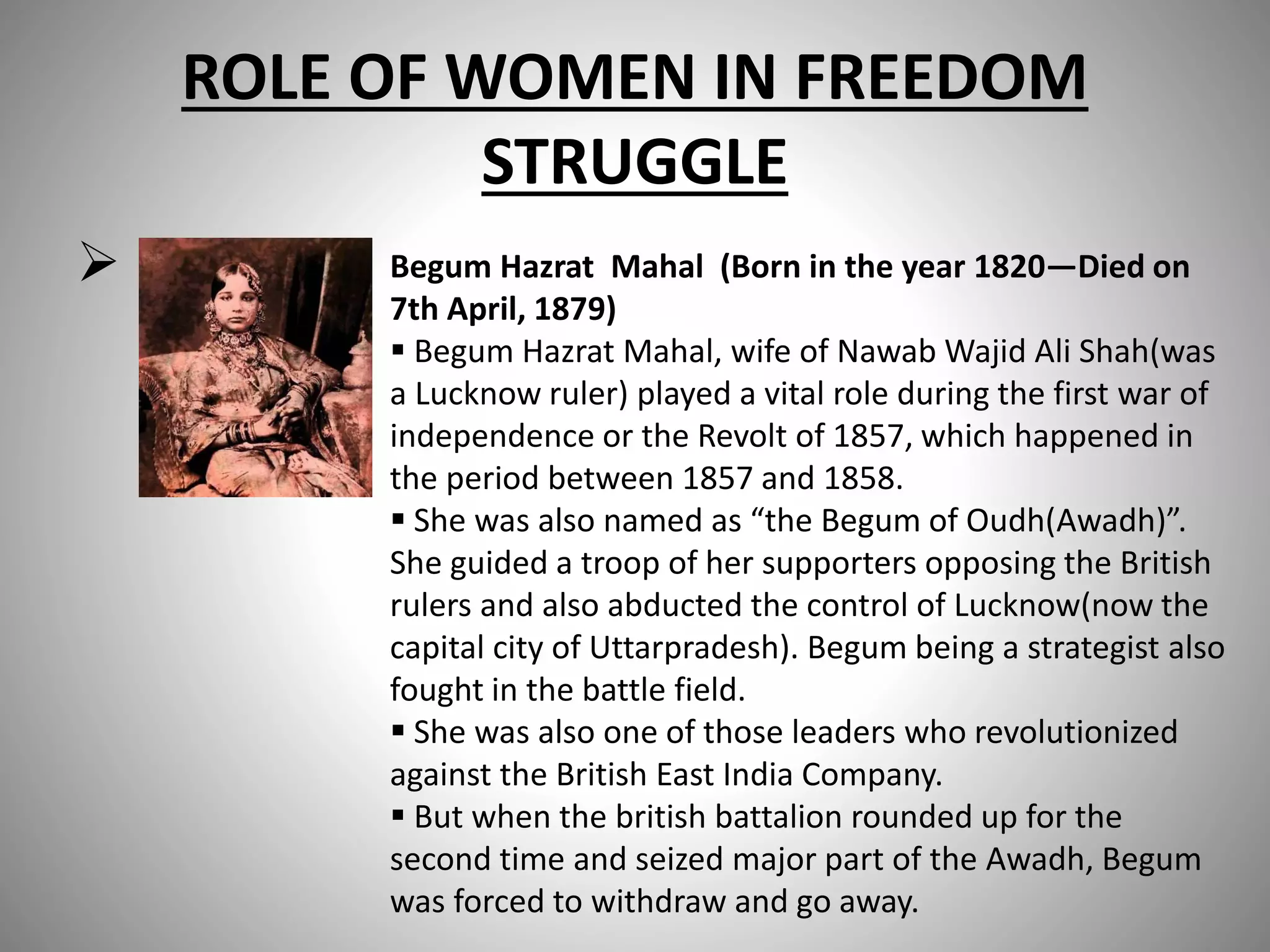 The Role of Women in Indian freedom struggles | PPTX