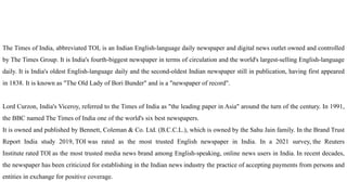 INTERNSHIP REPORT FILE THE TIMES OF INDIA | PPTX