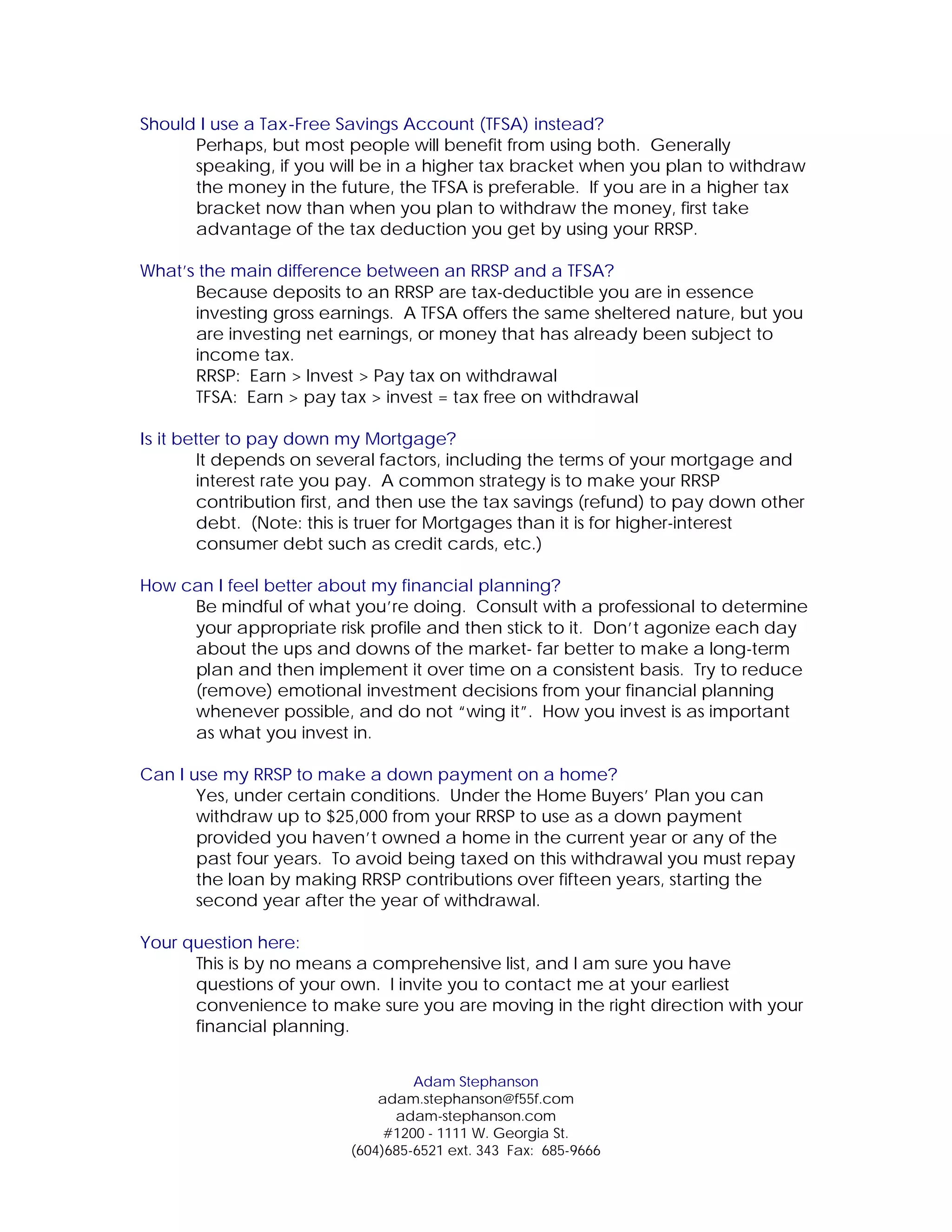 RRSP Fast Facts | PDF