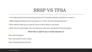RETIREMENT PLANNING-RRSP AND TFSA:STRATEGIES FOR INVESTMENT | PPTX