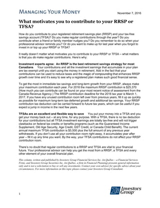 Rrsp vs tfsa | PDF | Retirement Planning | Personal Finance