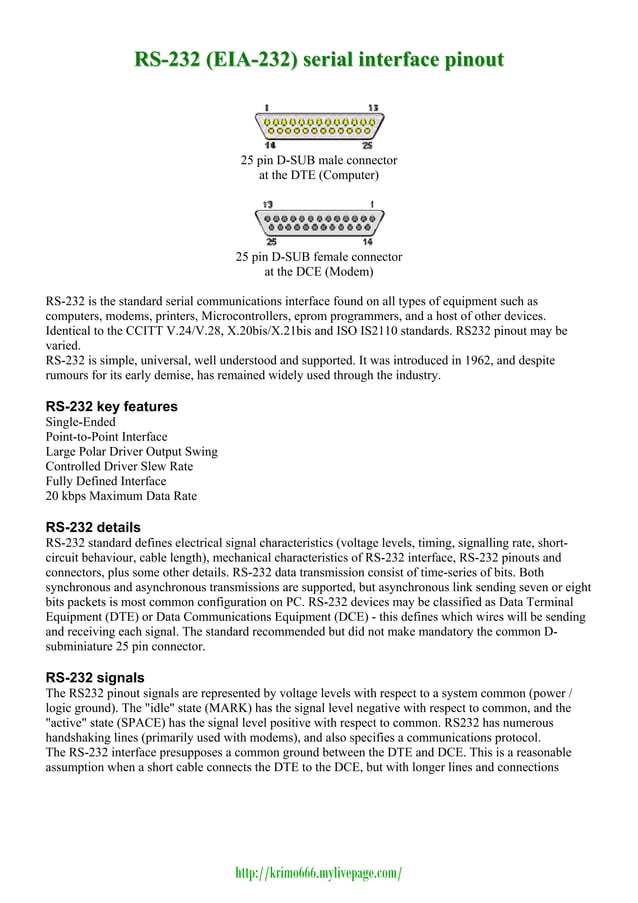 Rs 232 Eia 232 Serial Interface Pinout | PDF