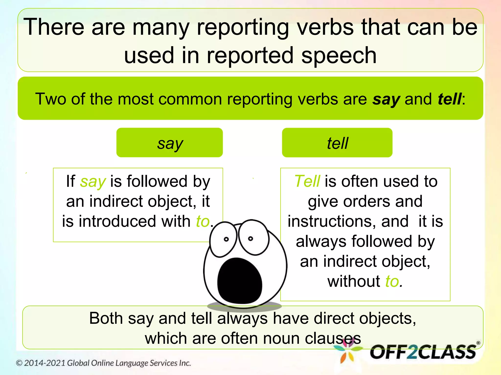 Reporting Verbs – Free ESL Lesson Plan | PPTX
