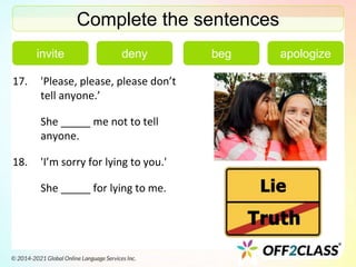 Reporting Verbs – Free ESL Lesson Plan | PPTX