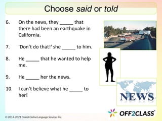 Reporting Verbs – Free ESL Lesson Plan | PPTX | Programming Languages ...
