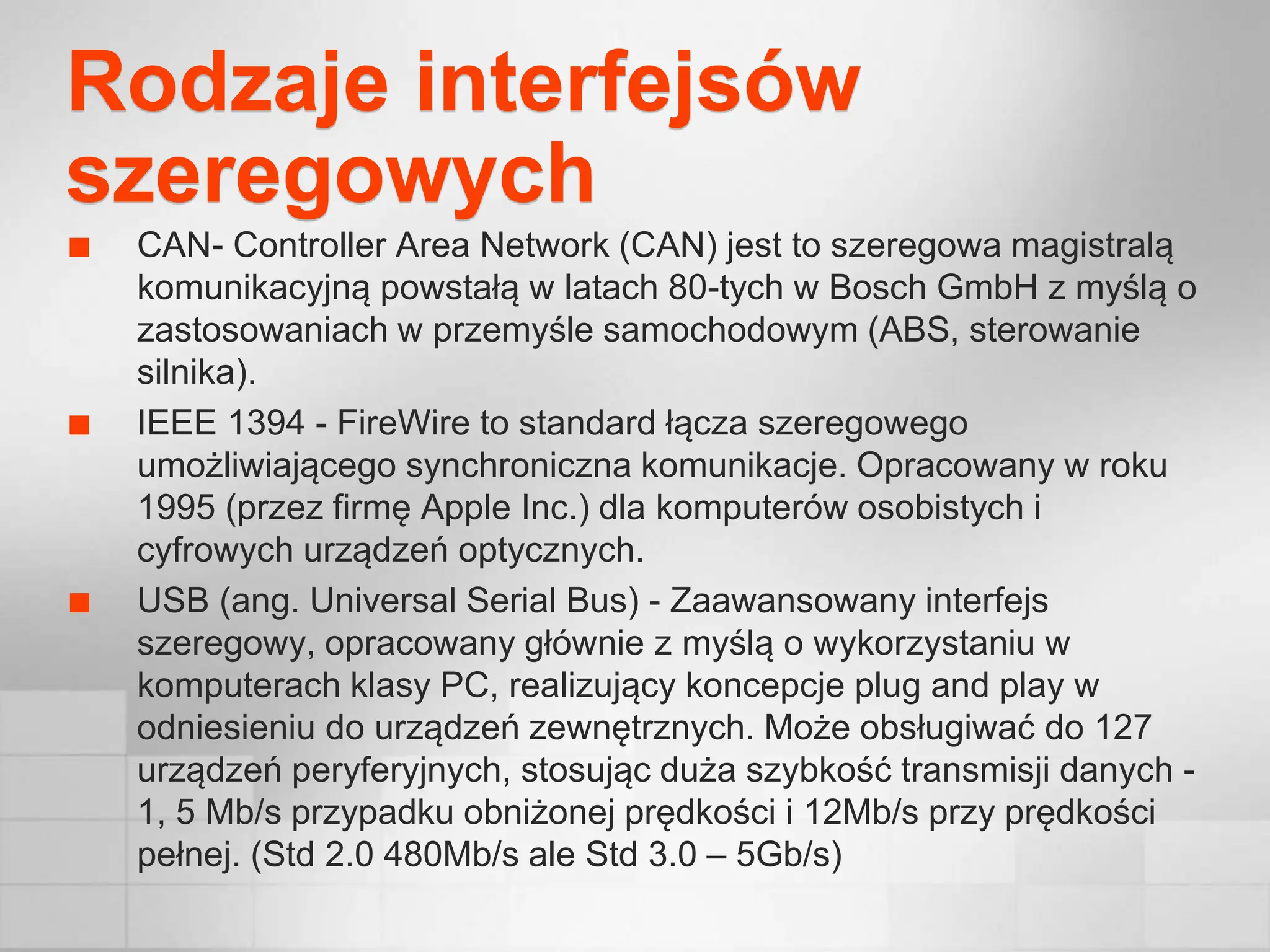 RS232 presentation in polish language. Serial interfaces - interfejsy ...
