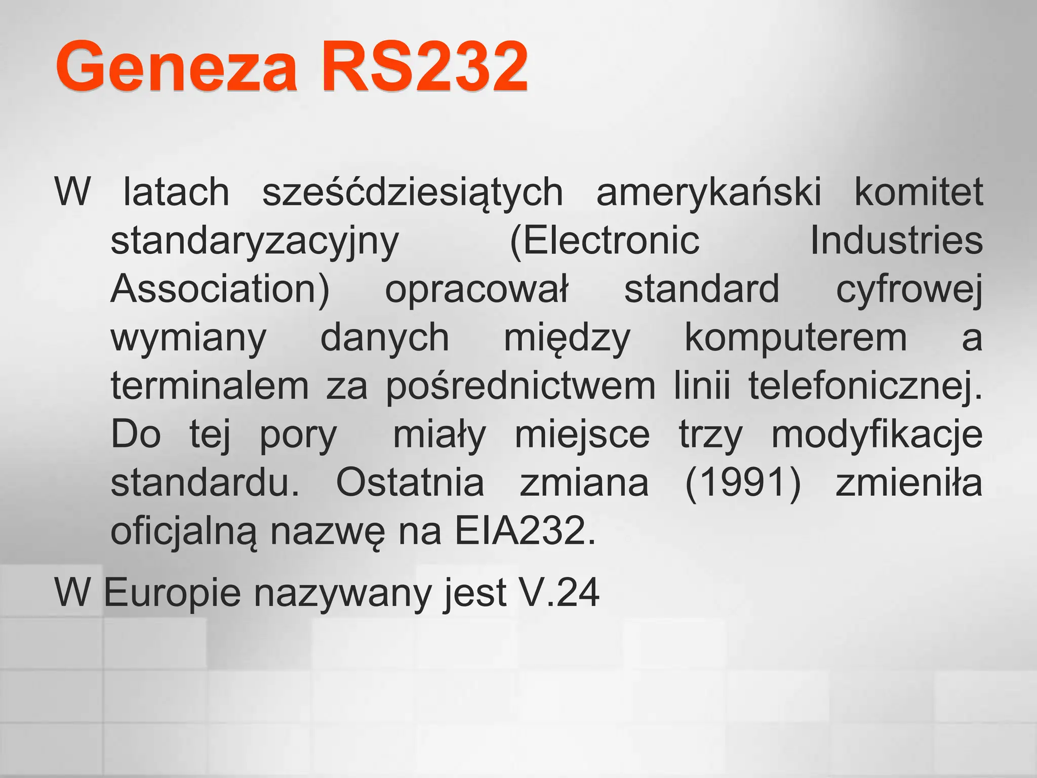 RS232 presentation in polish language. Serial interfaces - interfejsy ...