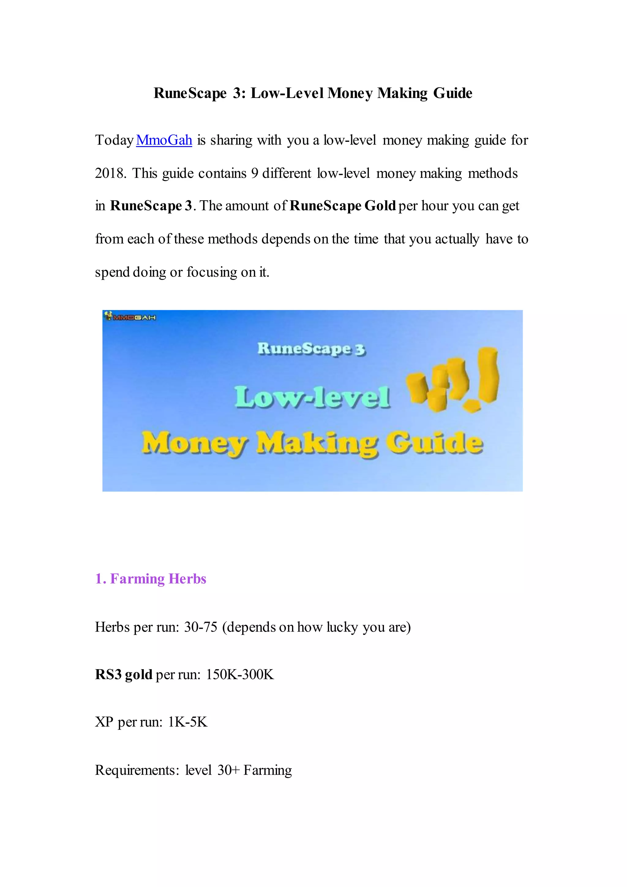 RuneScape 3: Low-Level Money Making Guide | DOCX