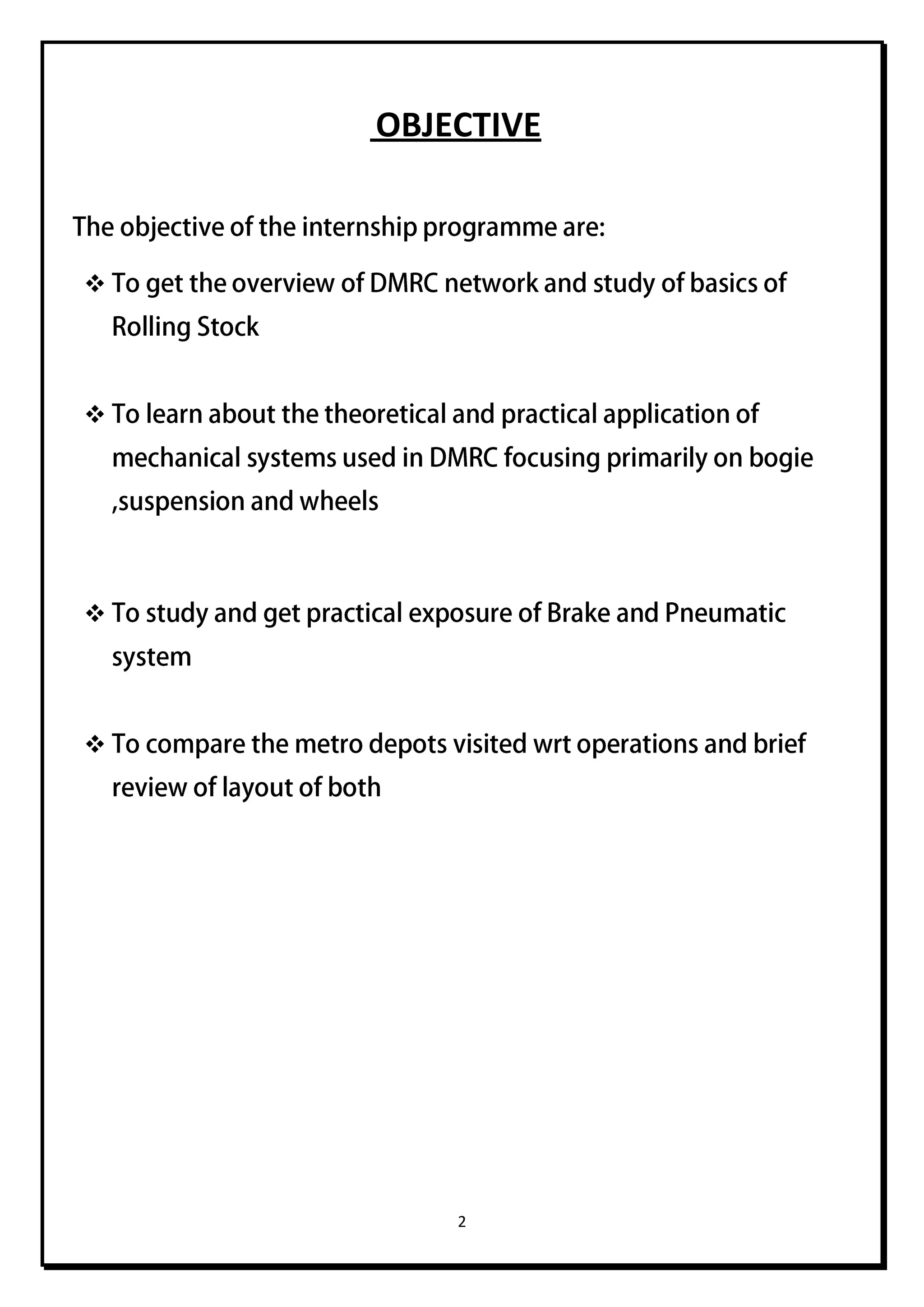 Summer Internship Report on DMRC Rolling Stock | PDF