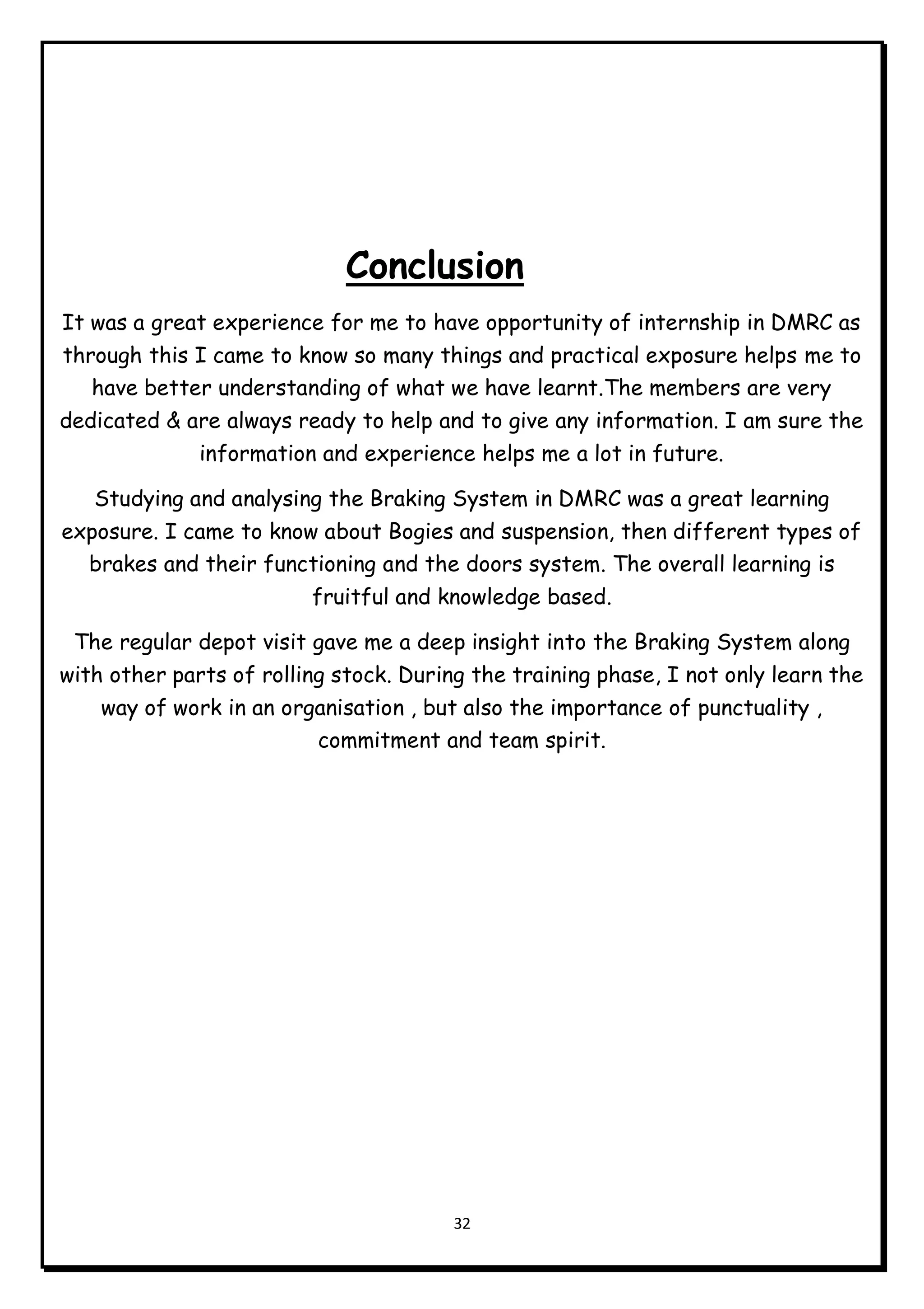 Summer Internship Report on DMRC Rolling Stock | PDF