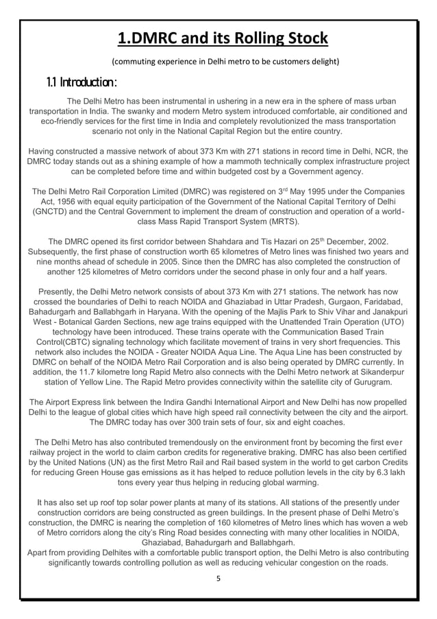 Summer Internship Report on DMRC Rolling Stock | PDF