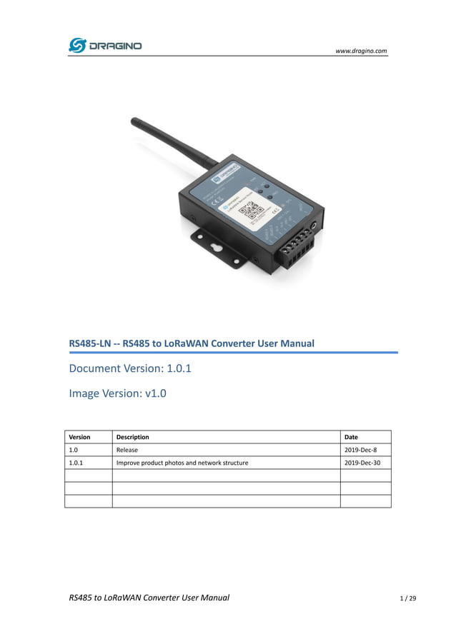 RS485 LoRaWANコンバーター RS485-LN英文マニュアル | PDF