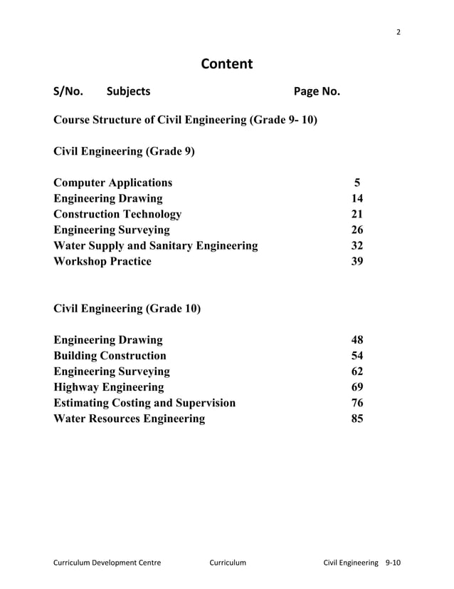 civil engineering-curriculum-Grade 9 and 10 | PDF