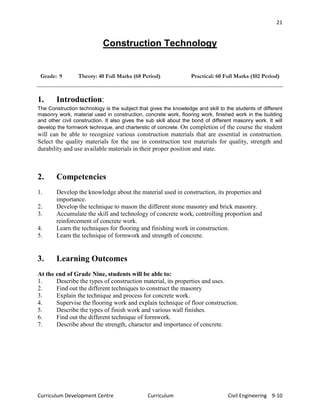 civil engineering-curriculum-Grade 9 and 10 | PDF