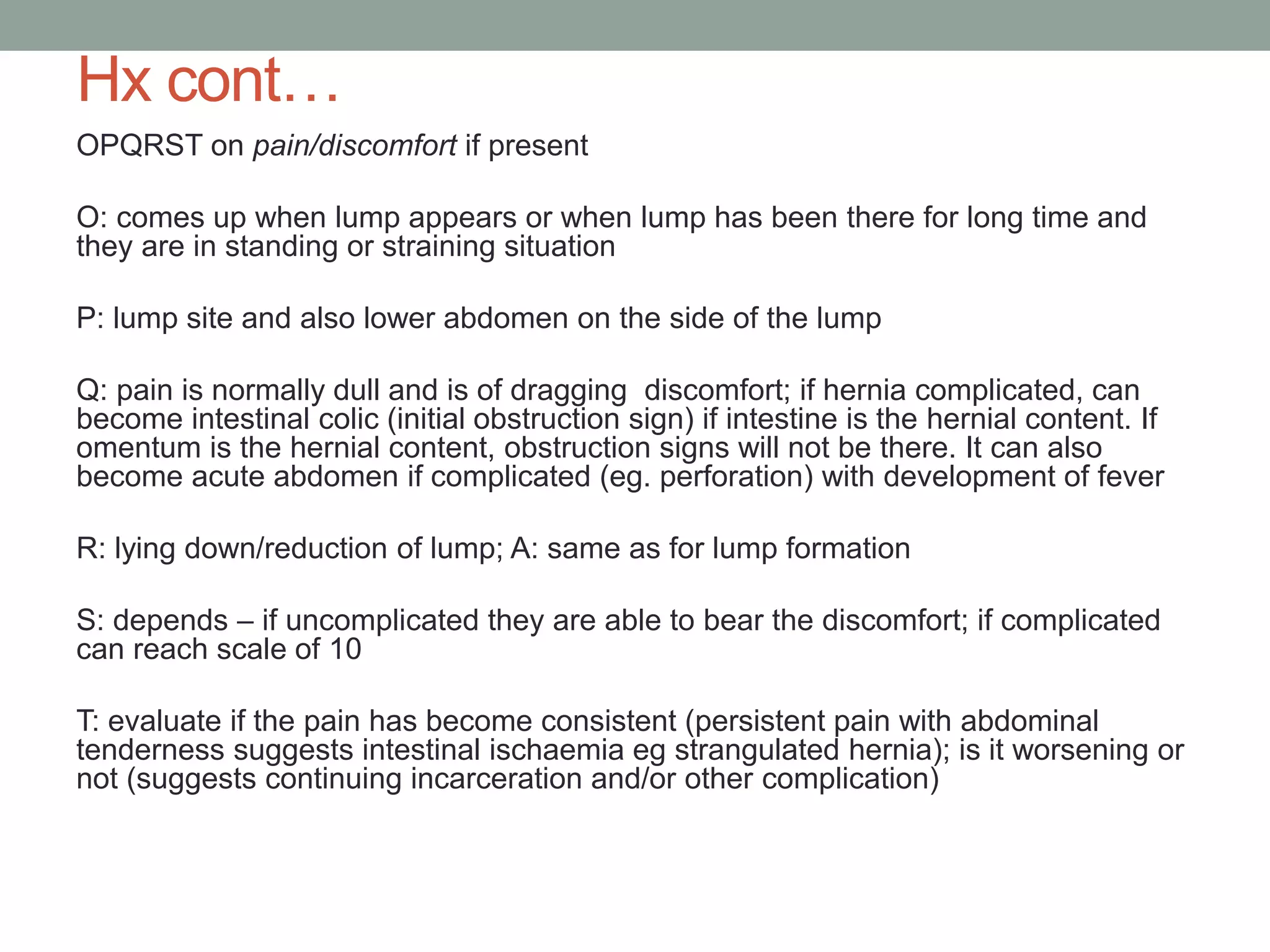 Hernia history and examination | PPTX