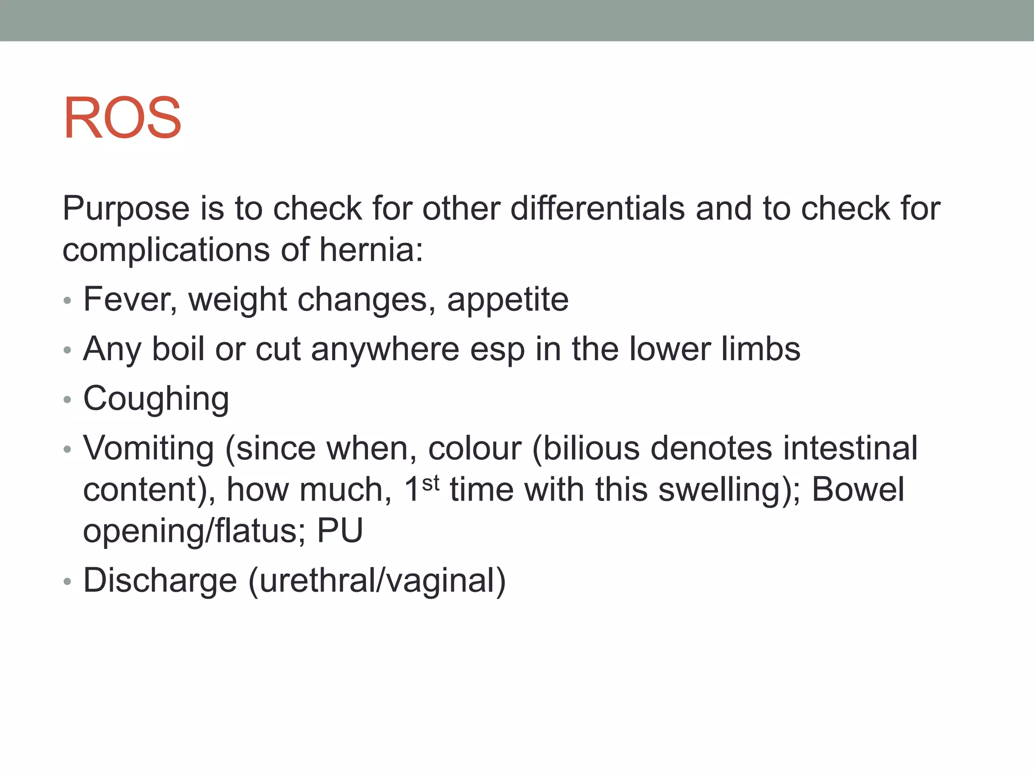 Hernia history and examination | PPTX