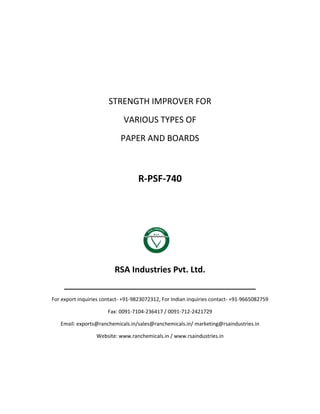 RAN Chemicals - Products - Paper - R-PSF-740 – Dry Strength Additive | PDF