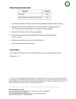 RAN Chemicals - Products - Paper - R-PSF-740 – Dry Strength Additive | PDF