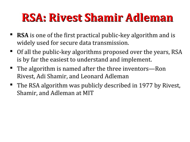 Rsa rivest shamir adleman | PPT