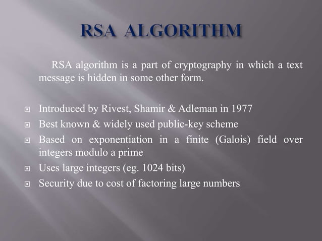 Rsa cryptography &steganography | PPT