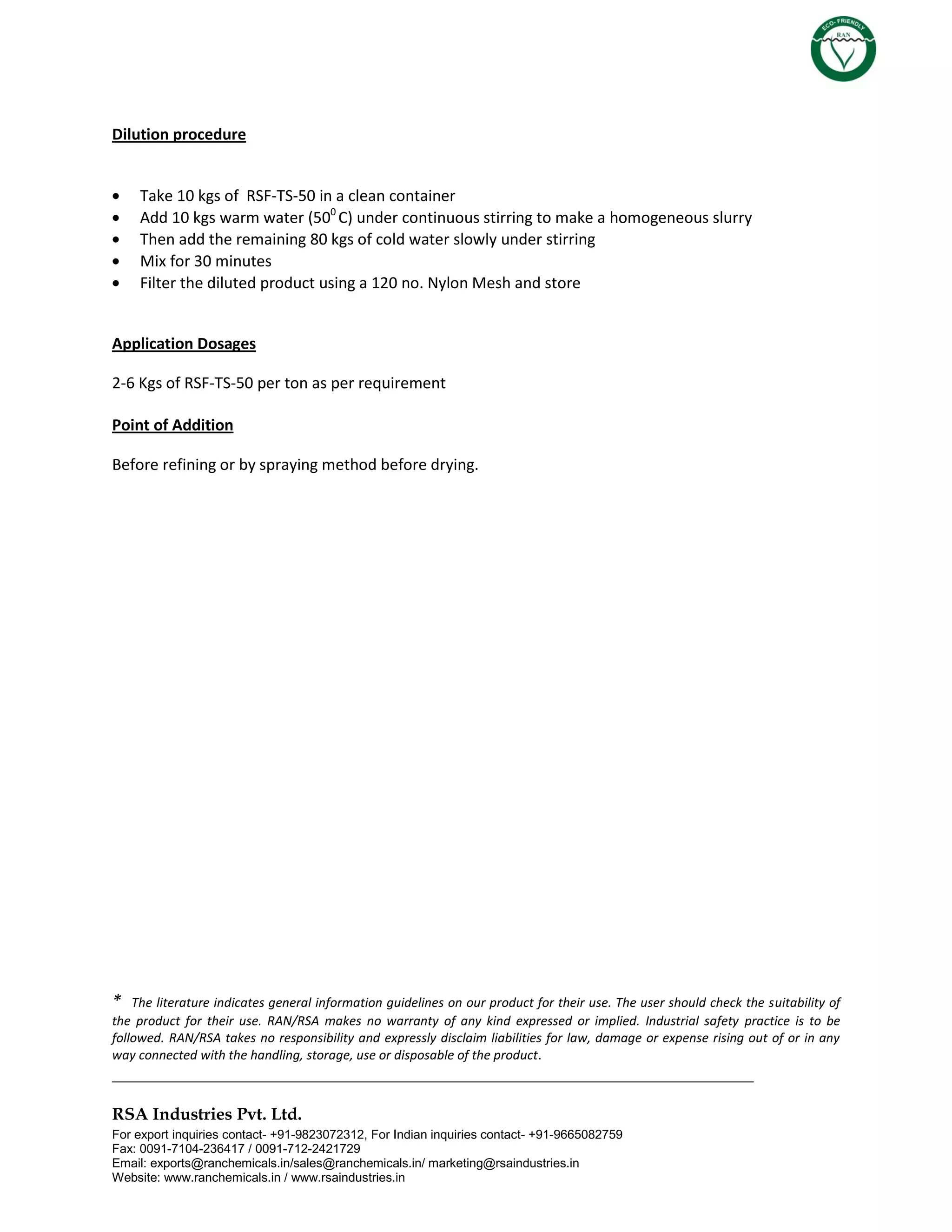 RSA Industries, India - Products - Paper Chemicals - Tissue Softener ...