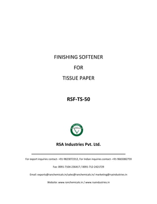 RSA Industries, India - Products - Paper Chemicals - Tissue Softener ...