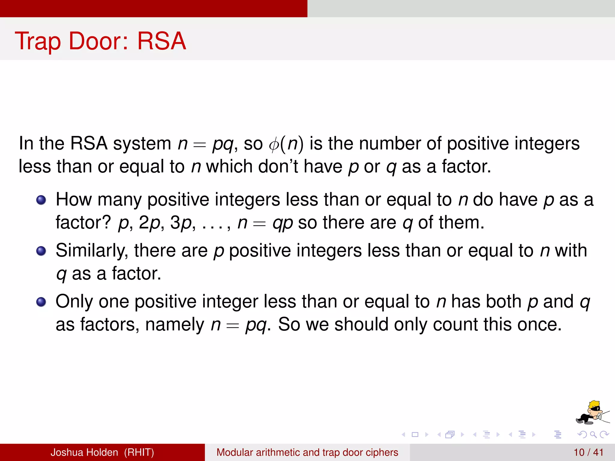Modular Arithmetic and Trap Door Ciphers | PPT