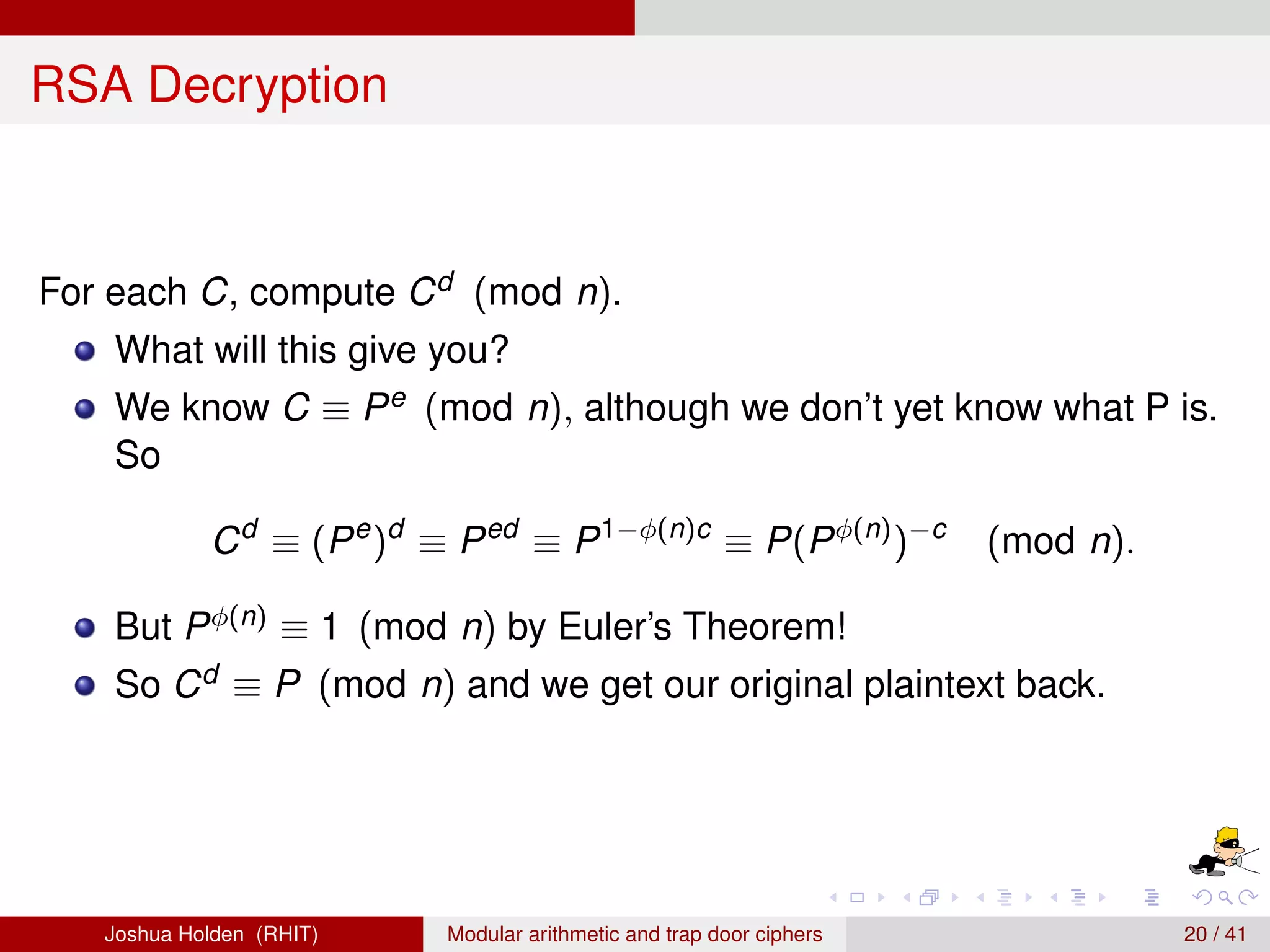 Modular Arithmetic and Trap Door Ciphers | PPT