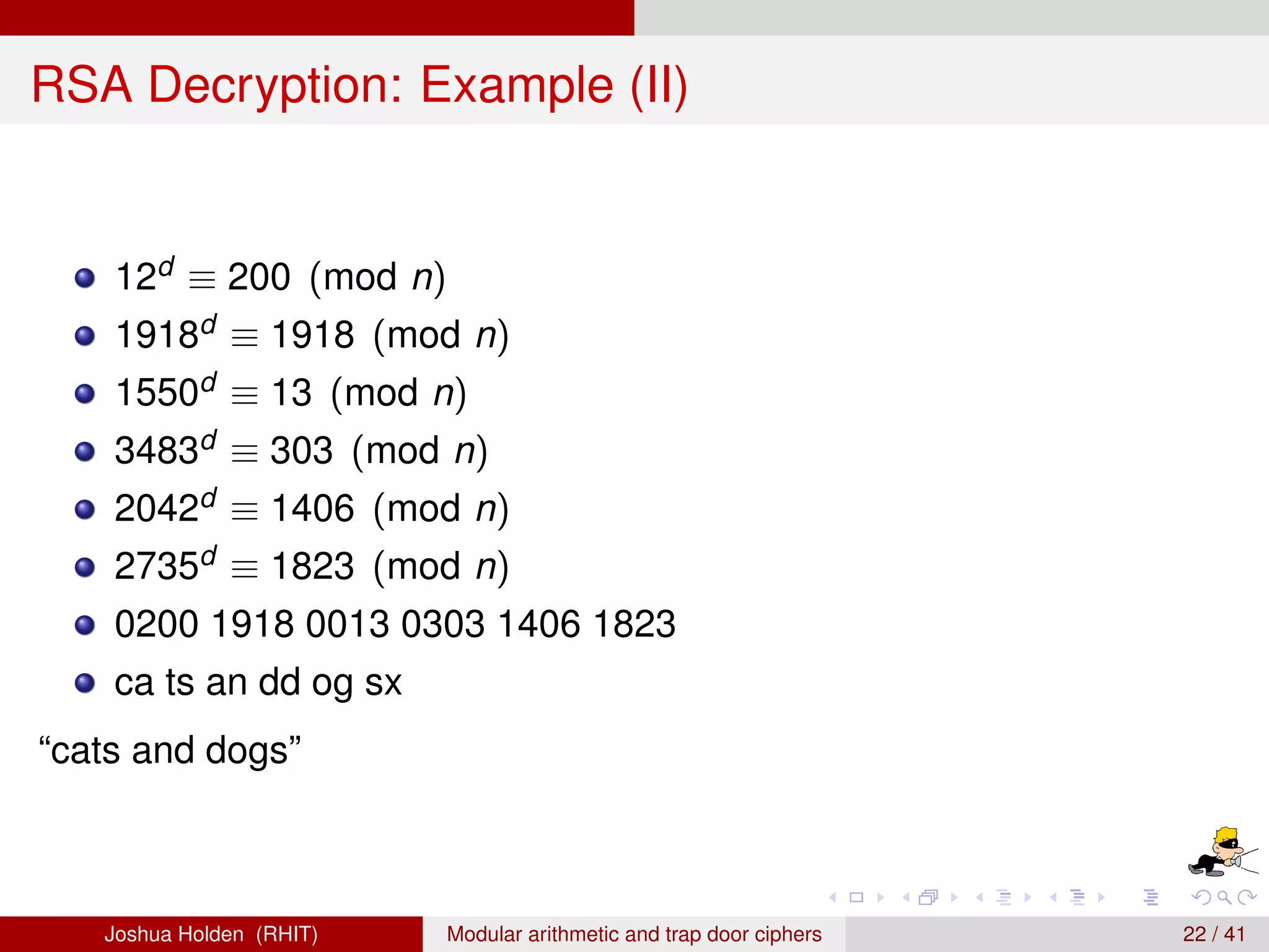 Modular Arithmetic and Trap Door Ciphers | PPT