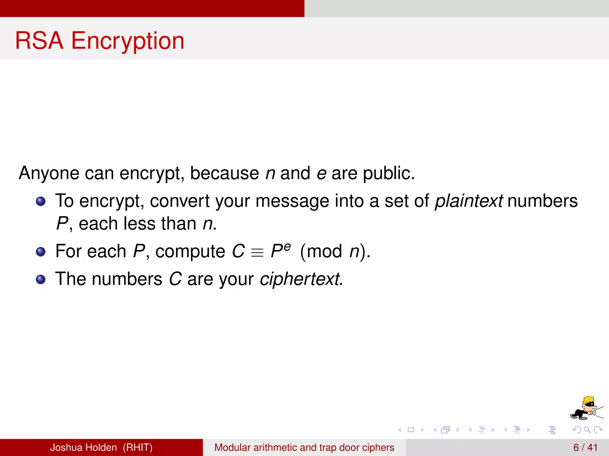 Modular Arithmetic and Trap Door Ciphers | PPT