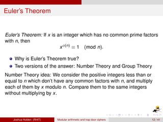 Modular Arithmetic and Trap Door Ciphers | PPT