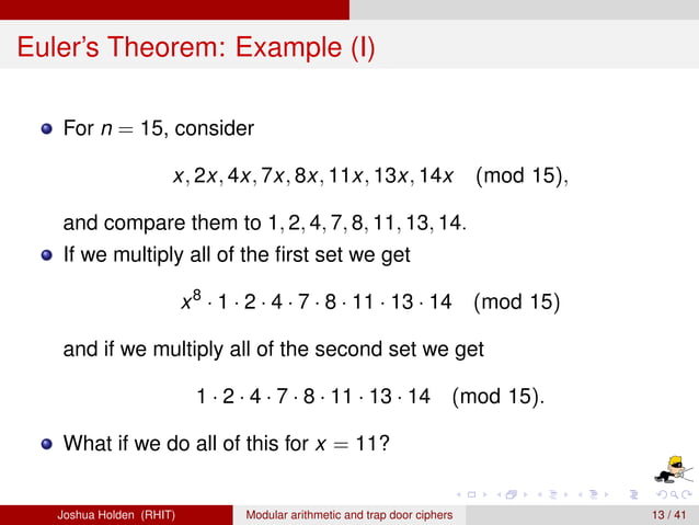 Modular Arithmetic and Trap Door Ciphers | PPT