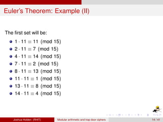 Modular Arithmetic and Trap Door Ciphers | PPT