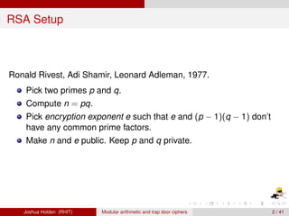 Modular Arithmetic and Trap Door Ciphers | PPT