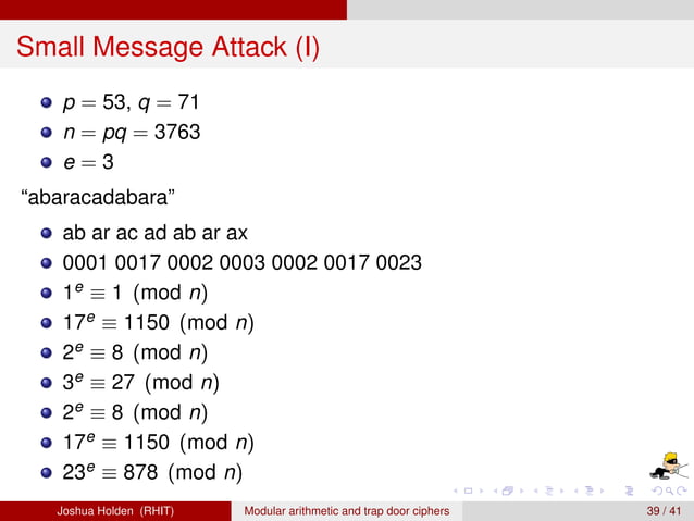 Modular Arithmetic and Trap Door Ciphers | PPT